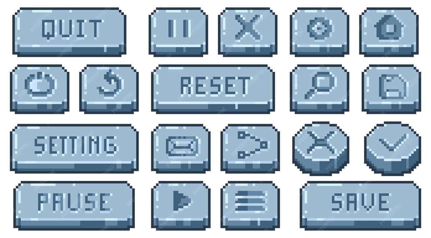 Premium Vector | Stone pixel buttons Old school video game interface elements 8 bit retro app ...