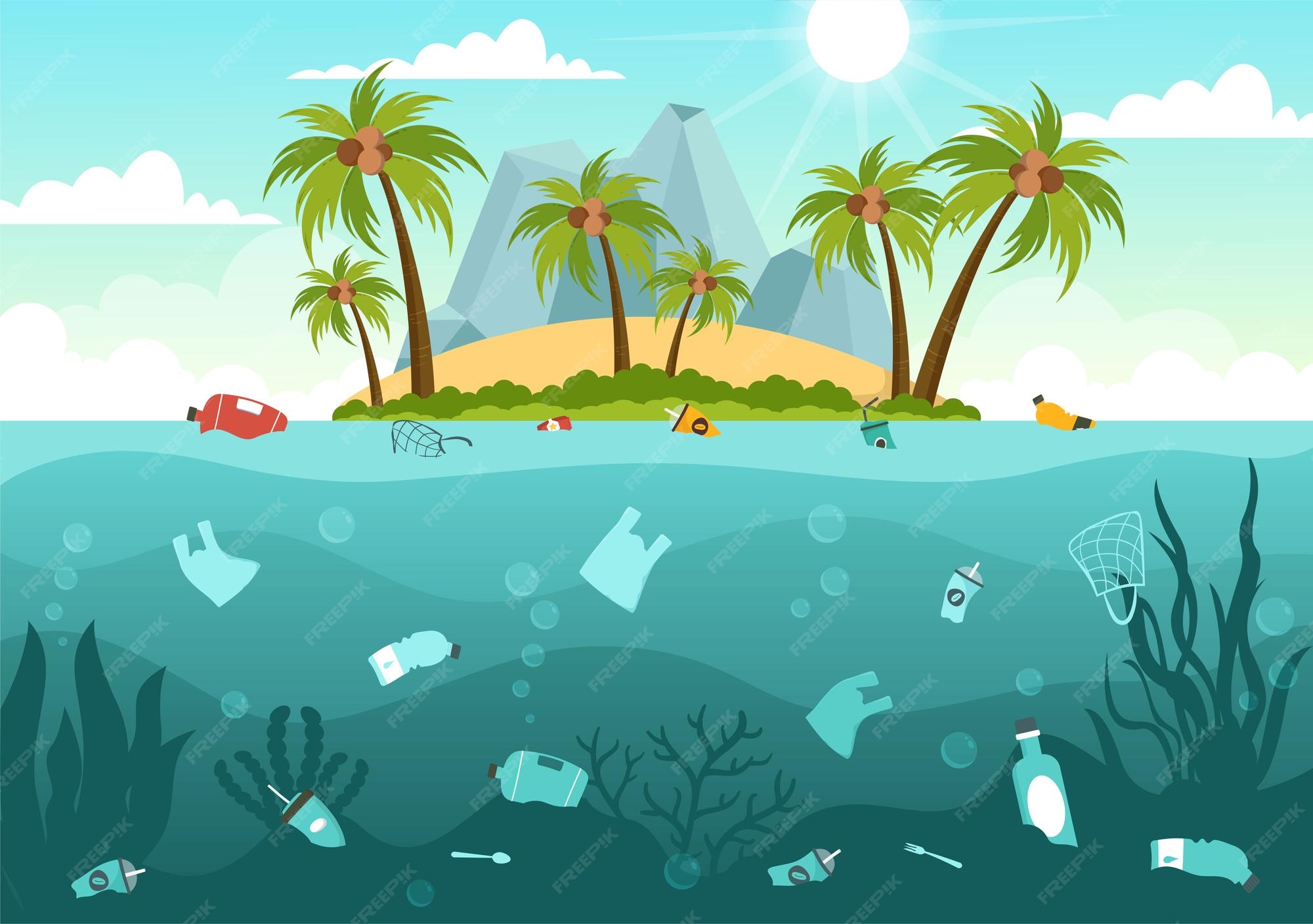 Premium Vector Stop Ocean Plastic Pollution Illustration With Trash