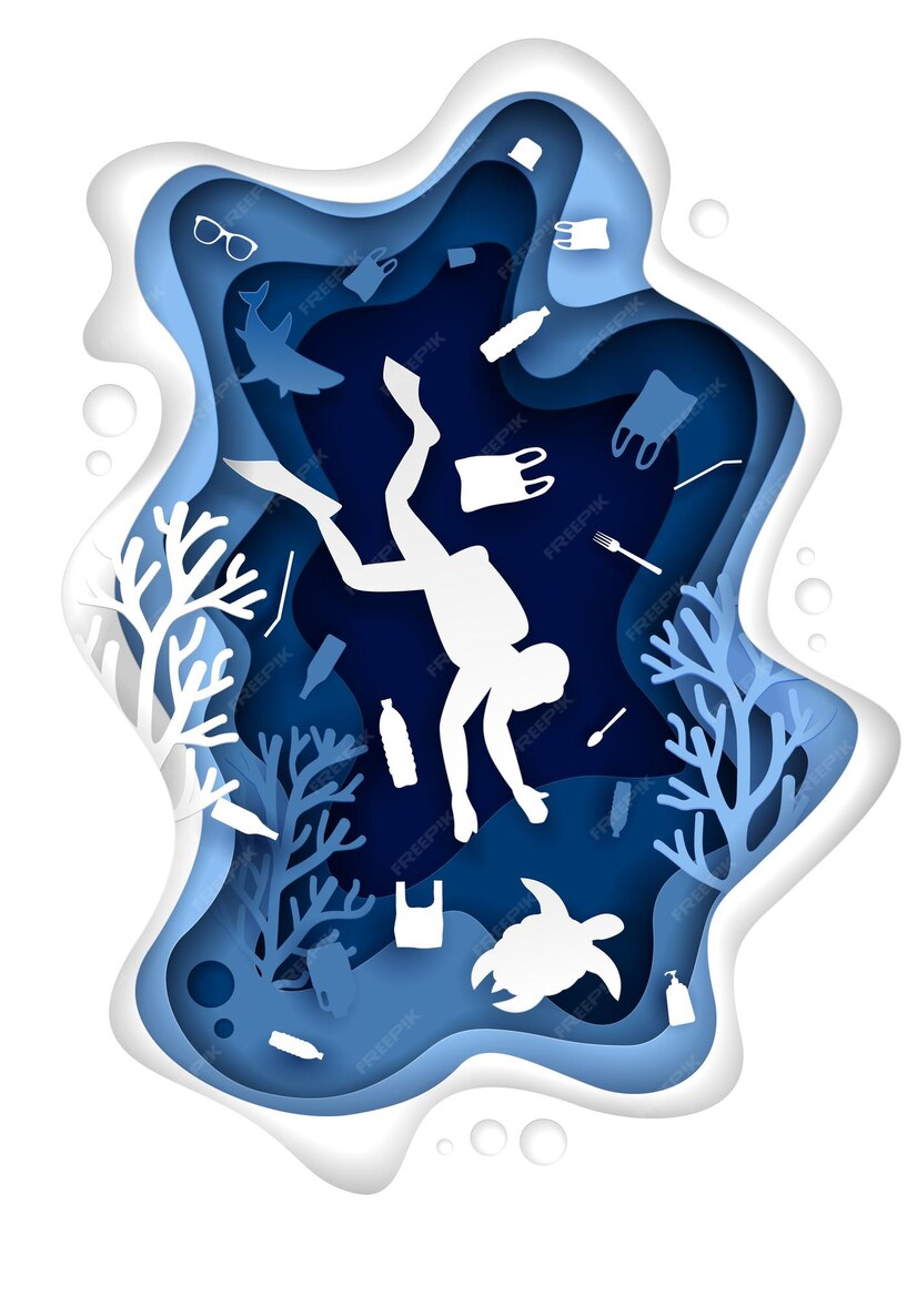 Premium Vector Stop Ocean Plastic Pollution Vector Paper Cut Illustration