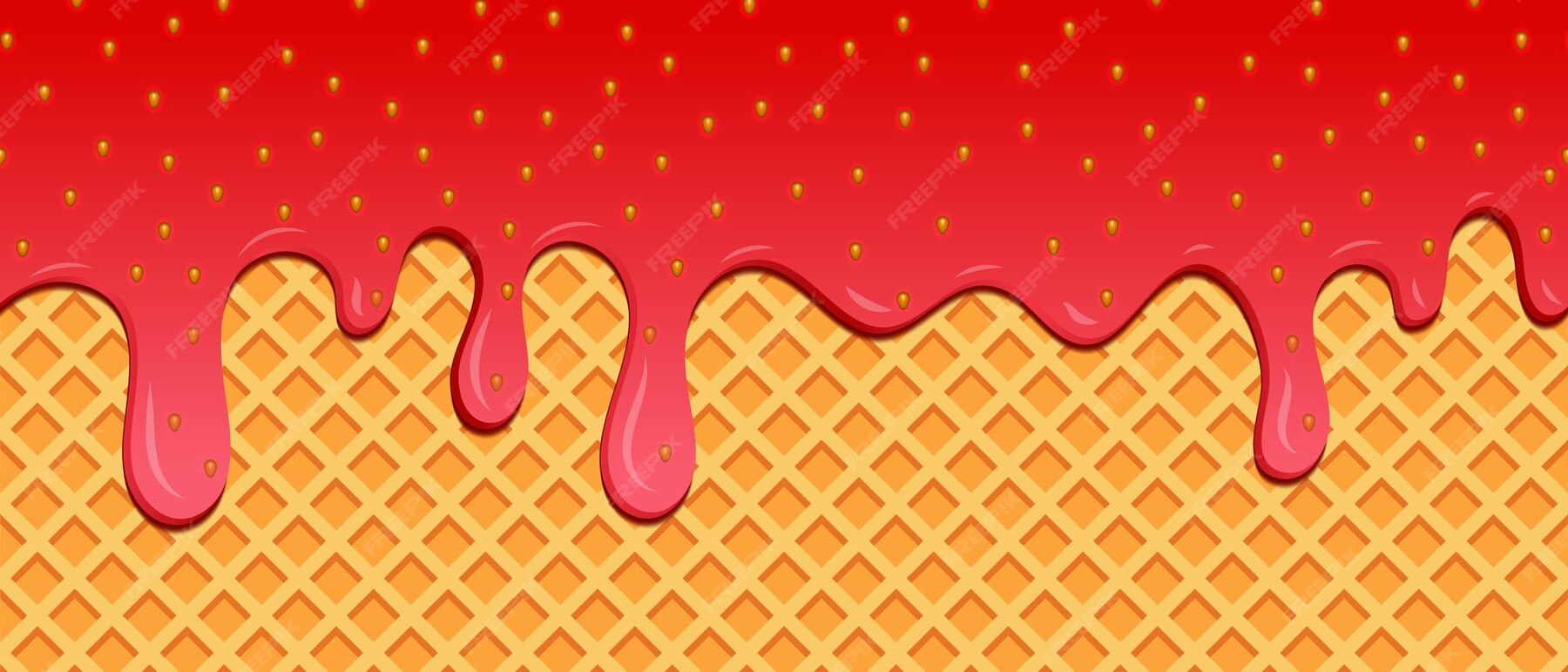 Premium Vector Strawberry Ice Cream Melted On Waffle Background Sream