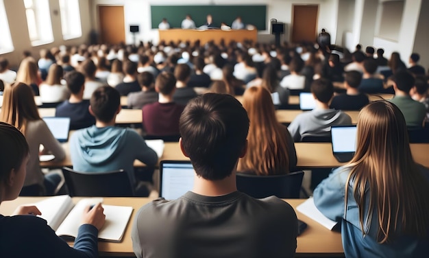 Premium Vector | Students attending a lecture in a university auditorium Premium Vector | Students attending a lecture in a university auditorium