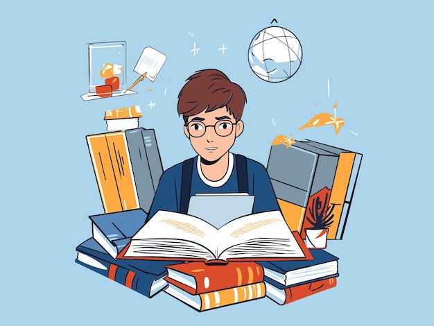 Premium Vector | Students Immersed in Books at School Premium Vector | Students Immersed in Books at School
