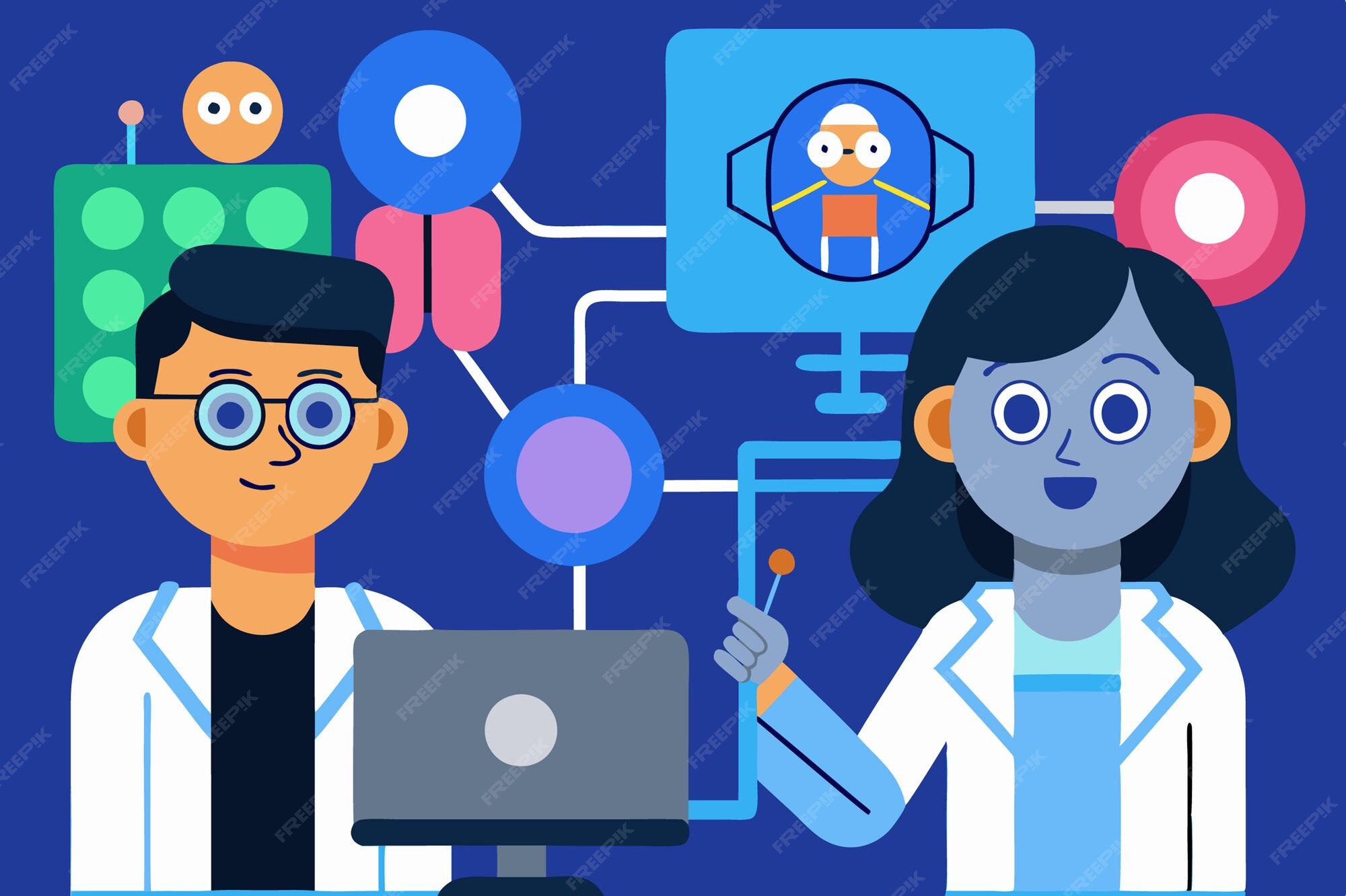 Students Using AI Algorithms to Analyze Complex Datasets Vector ...