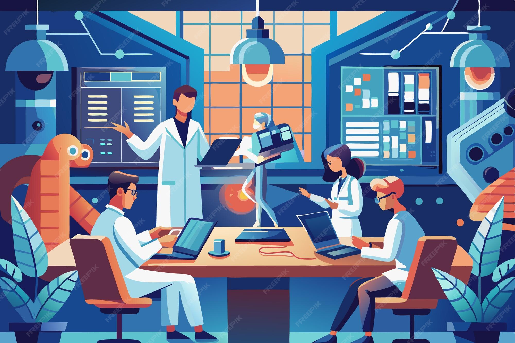 Students Using AI Algorithms to Analyze Complex Datasets Vector ...