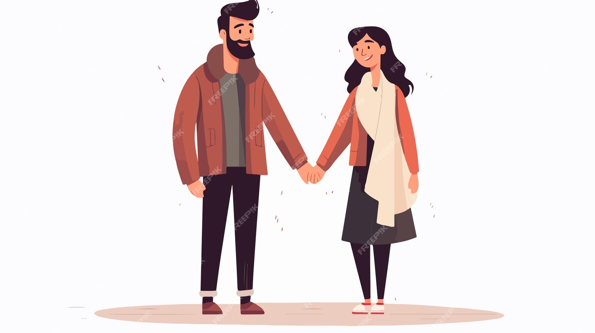 Stylish Cartoon Couple Holding Hands In Elegance Premium Ai Generated