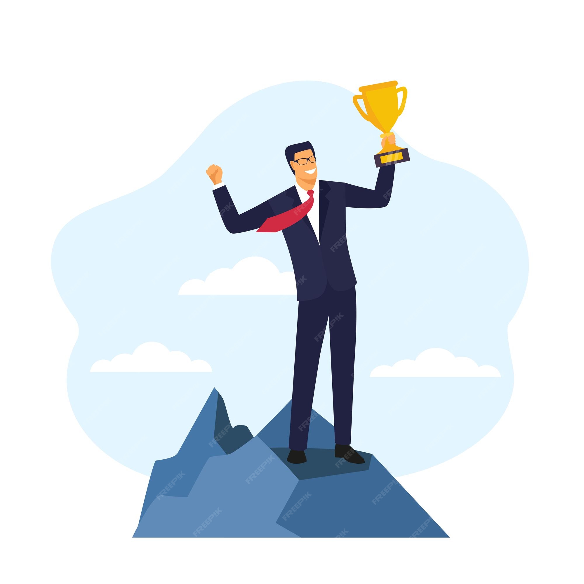 Premium Vector Success Award Business Man Holding A Trophy Over His