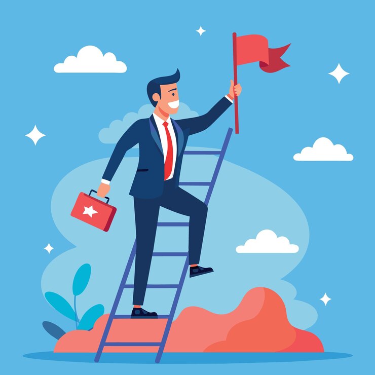 Premium Vector | Success businessman climb up ladder of success to the ... Premium Vector | Success businessman climb up ladder of success to the ...