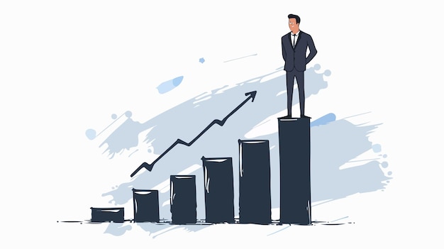 Successful Businessman Standing on Graph Bar Handdrawn Vector ... Successful Businessman Standing on Graph Bar Handdrawn Vector ...