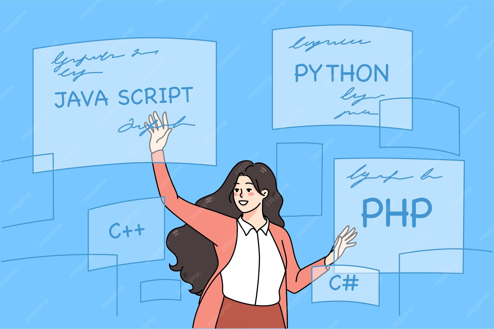 Premium Vector Successful Woman Coder With Scripts Programming