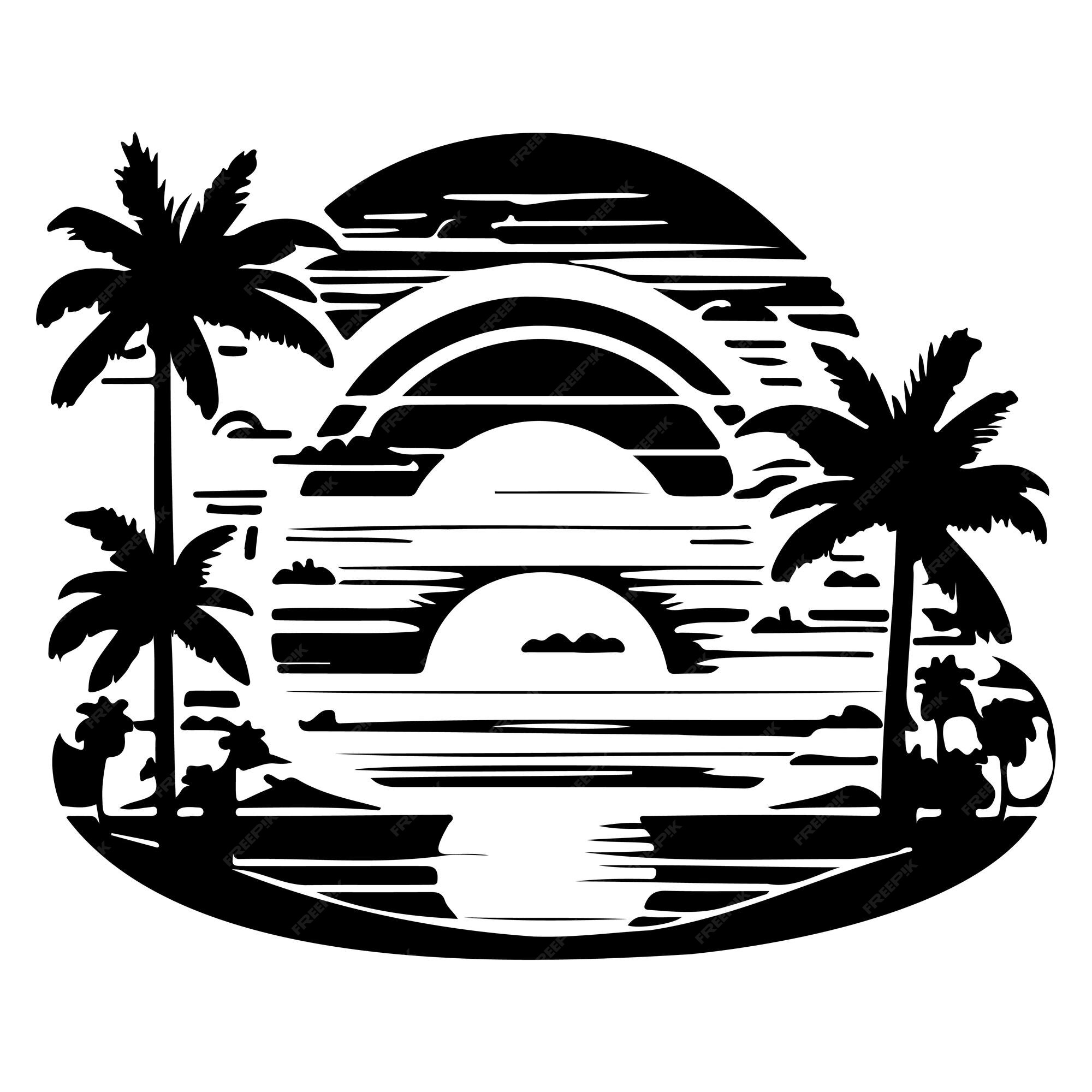 Premium Vector Summer Beach Sunset Palm Trees Illustration Sketch