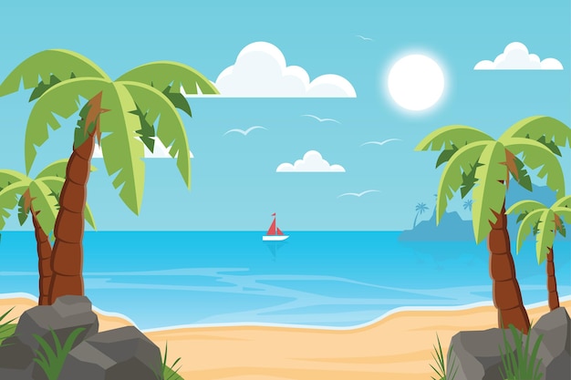 Premium Vector Summer Beach Vector Landscape Illustration