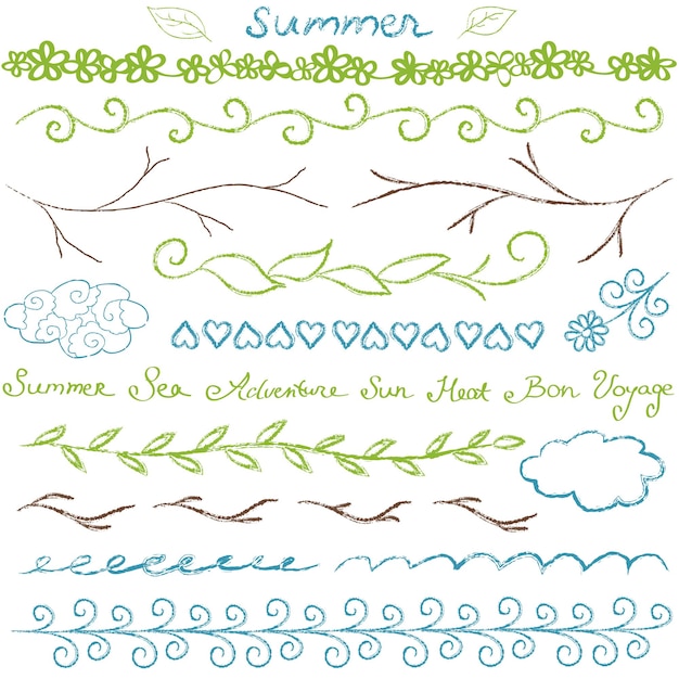 Premium Vector | Summer hand drawn border set Premium Vector | Summer hand drawn border set