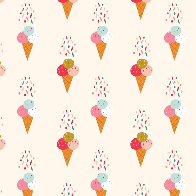 Premium Vector Summer Seamless Pattern With Hand Drawn Ice Cream