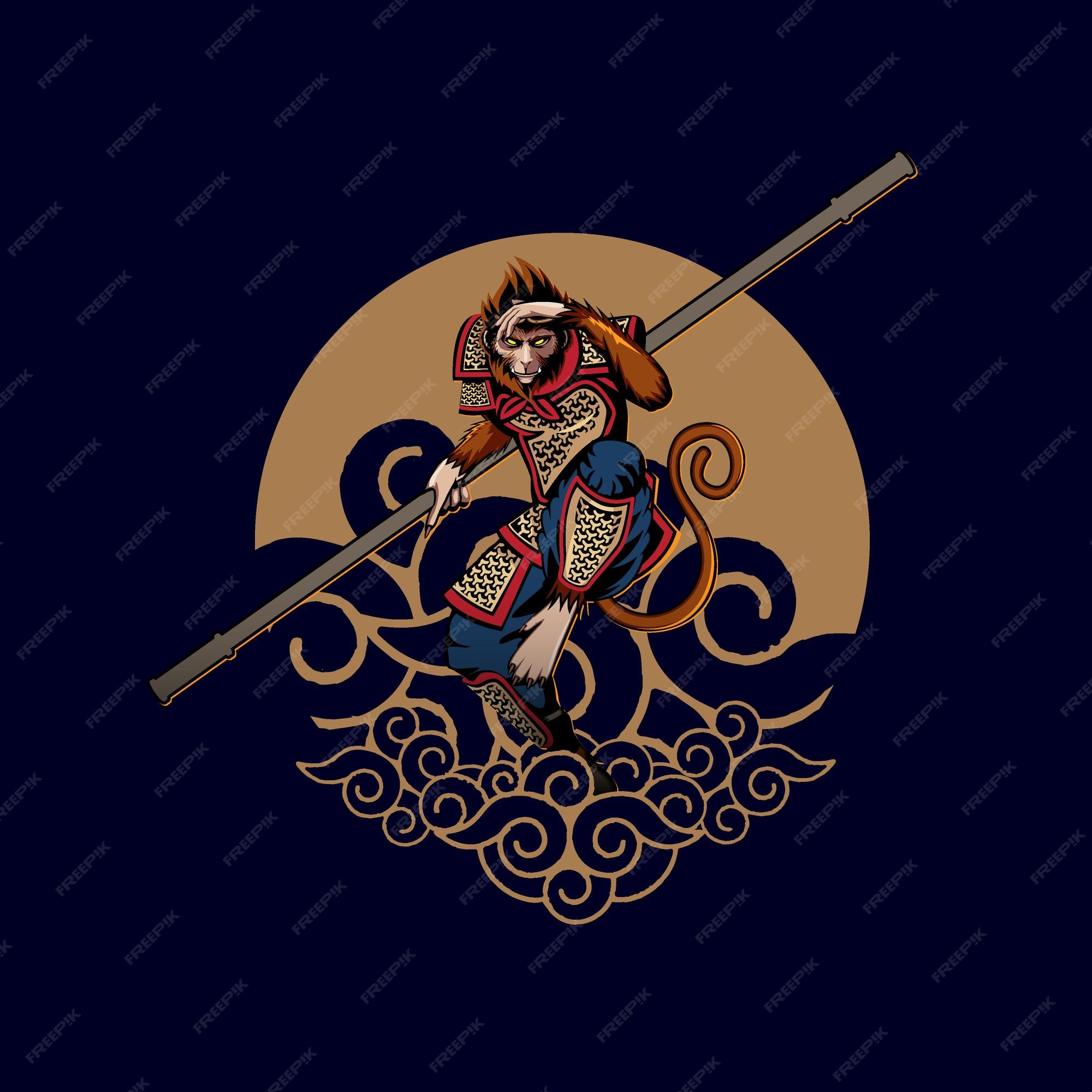 Premium Vector | Sun wukong the monkey king rides flying nimbus Premium Vector | Sun wukong the monkey king rides flying nimbus