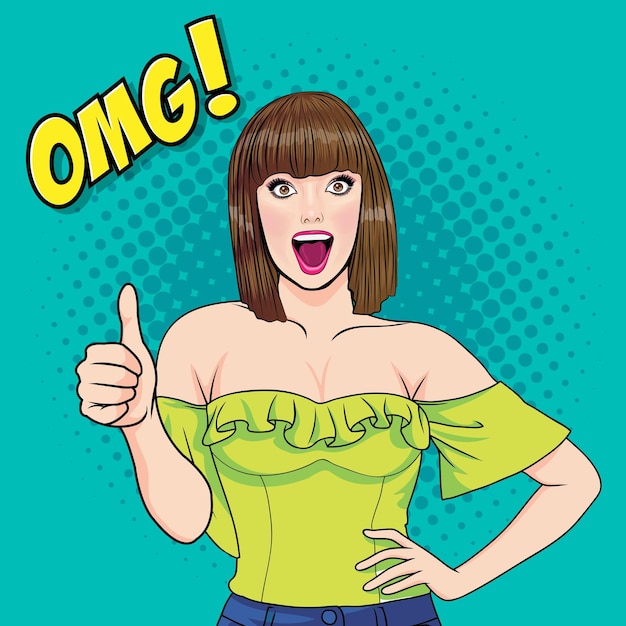 Premium Vector Surprised Beautiful Woman Look Something Pop Art Comic