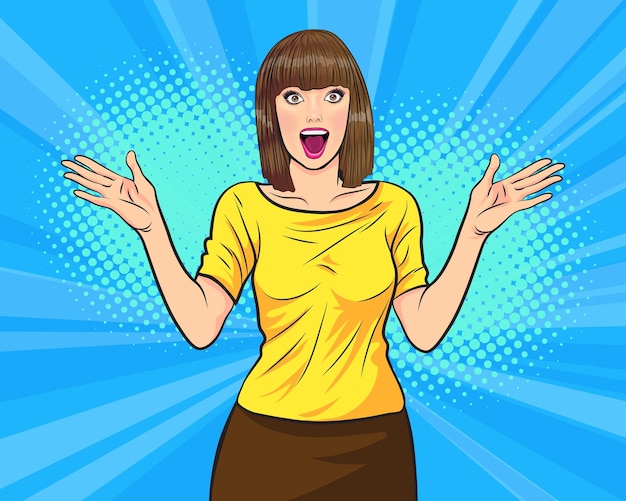 Premium Vector Surprised Beautiful Woman Look Something Pop Art Comic