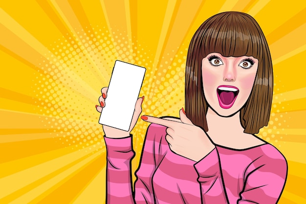Premium Vector Surprised Beautiful Woman Look Something Pop Art Comic