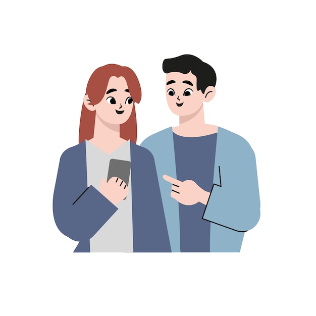 Premium Vector Surprised Man And Woman Guy And Girl Read News In Smartphones Graphic
