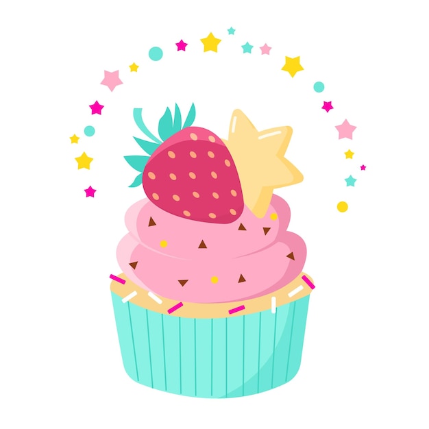 Premium Vector Sweet Cupcake With Strawberries Caramel And