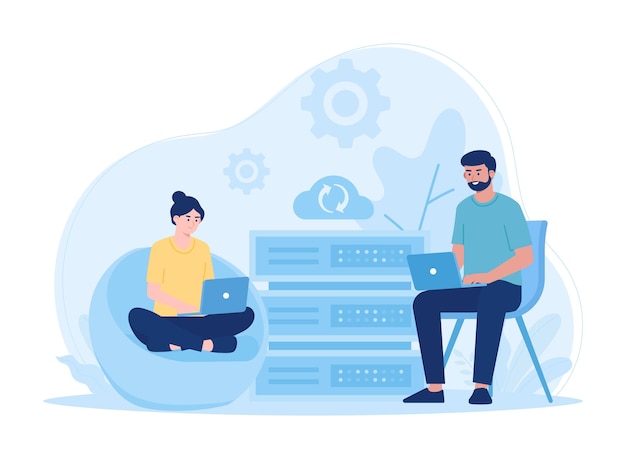 Premium Vector Synchronization Of Cloud Data Storage On A Laptop