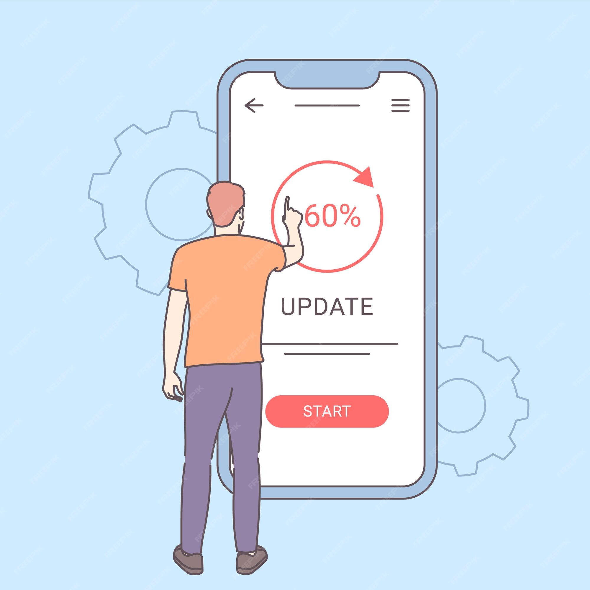 Premium Vector | System update, integration, software installation. Young man updating operation ...