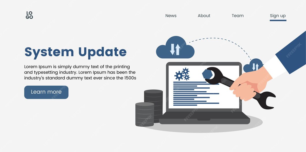 Premium Vector | System update tiny programmers upgrading operating system