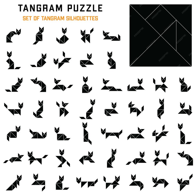 Premium Vector | Tangram puzzle. Silhouettes of tangram cats in ... Premium Vector | Tangram puzzle. Silhouettes of tangram cats in ...