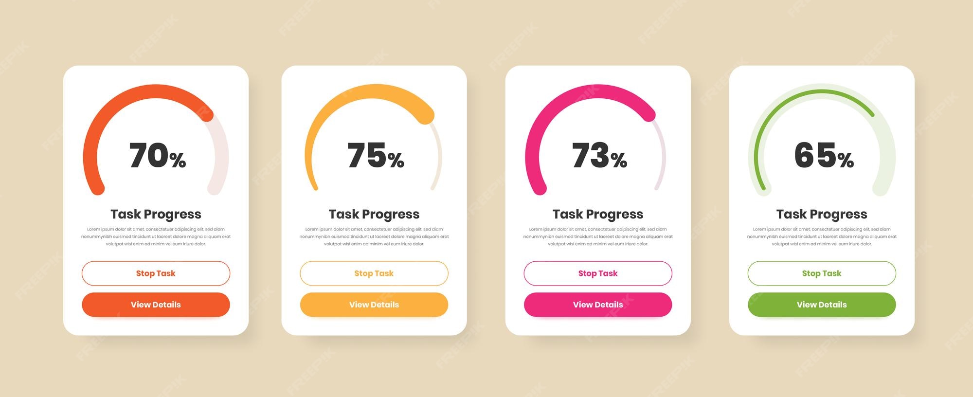 Premium Vector | Task progress or circular status graph app and web ui element design with button