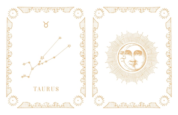 Premium Vector Taurus Zodiac Constellation Old Card In Vector