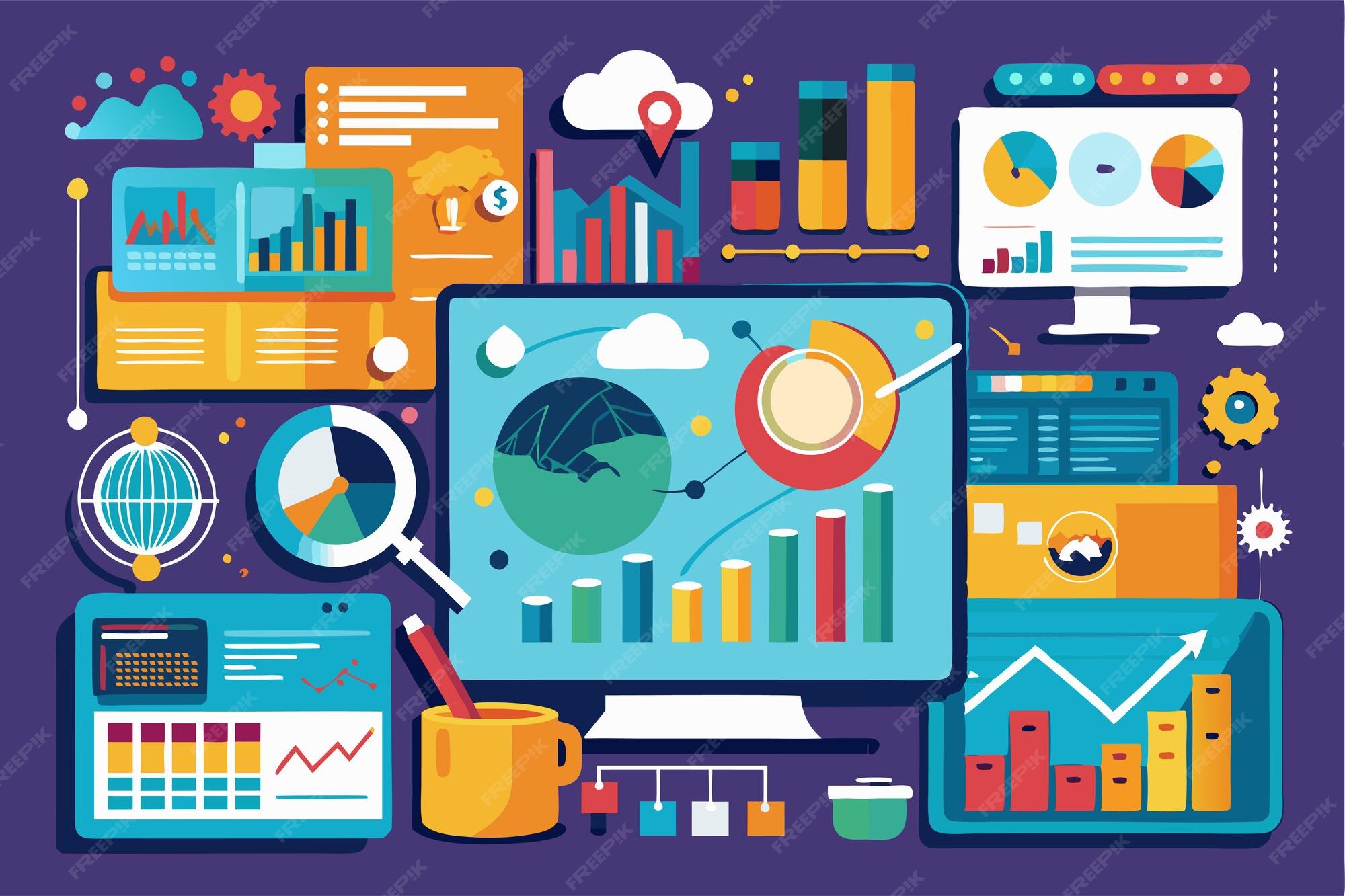 A team explores data trends through vibrant visuals displayed on ...