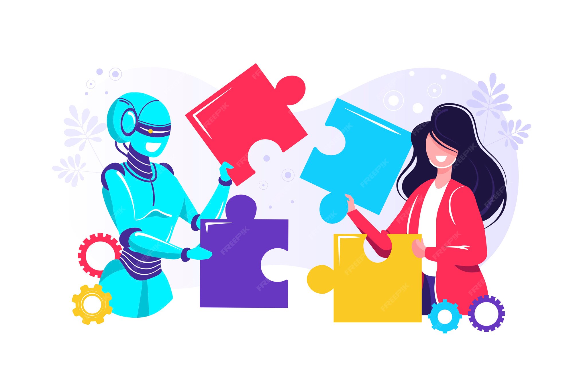 Premium Vector | Team metaphor. people connecting puzzle elements Premium Vector | Team metaphor. people connecting puzzle elements