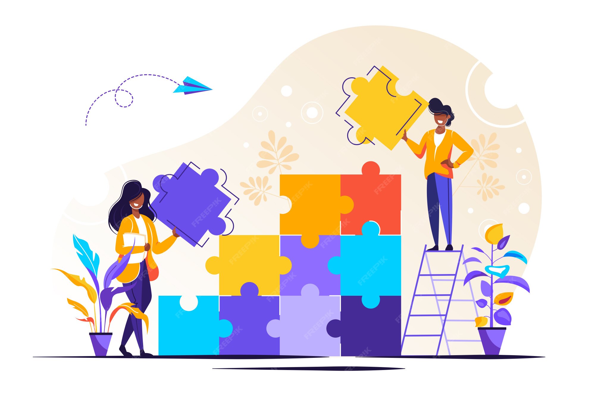 Premium Vector | Team metaphor. people connecting puzzle elements Premium Vector | Team metaphor. people connecting puzzle elements