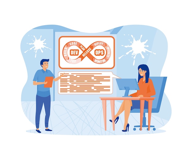 Devops 소프트웨어 개발 관행 방법론 평평한 터 현대 일러스트레이션 프리미엄 벡터
