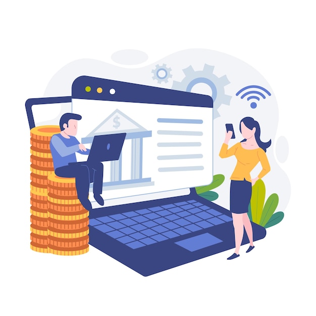 Premium Vector | Technology digital banking flat illustration Premium Vector | Technology digital banking flat illustration