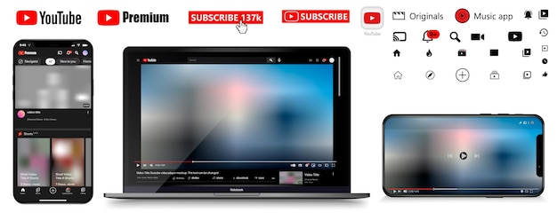 Premium Vector | Template video frame Youtube video player layout Premium Vector | Template video frame Youtube video player layout