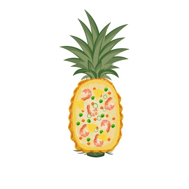 Premium Vector | Thai Pineapple Fried Rice Vector Illustration Logo Premium Vector | Thai Pineapple Fried Rice Vector Illustration Logo