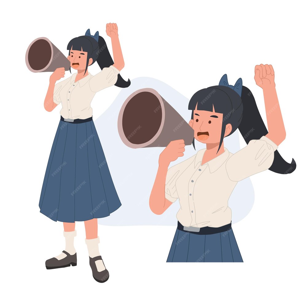 Premium Vector | Thai student girl is using a megaphone to announce ... Premium Vector | Thai student girl is using a megaphone to announce ...