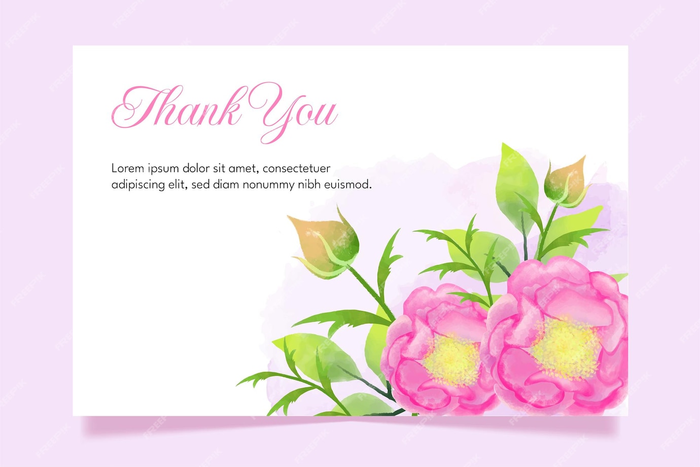 Premium Vector Thank You Card With Watercolor Pink Flower