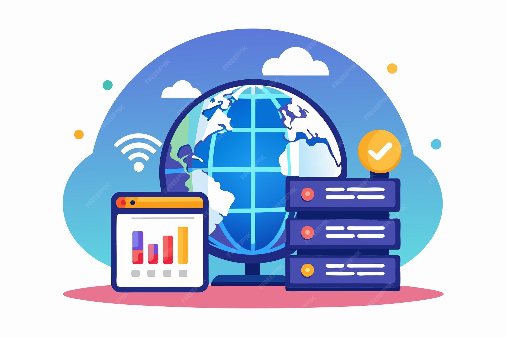 This Graphic Illustrates Web Hosting Services With A Globe Server 0621