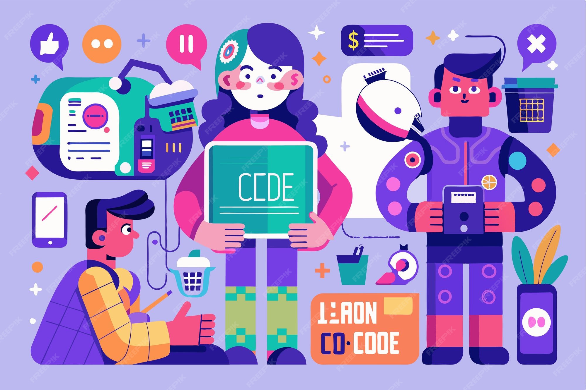 Three individuals create unique coding designs while utilizing various ...