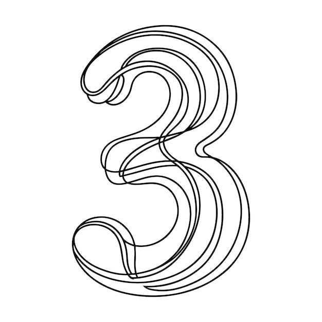 Premium Vector Three Numeric Character Continuous Line Art Drawing