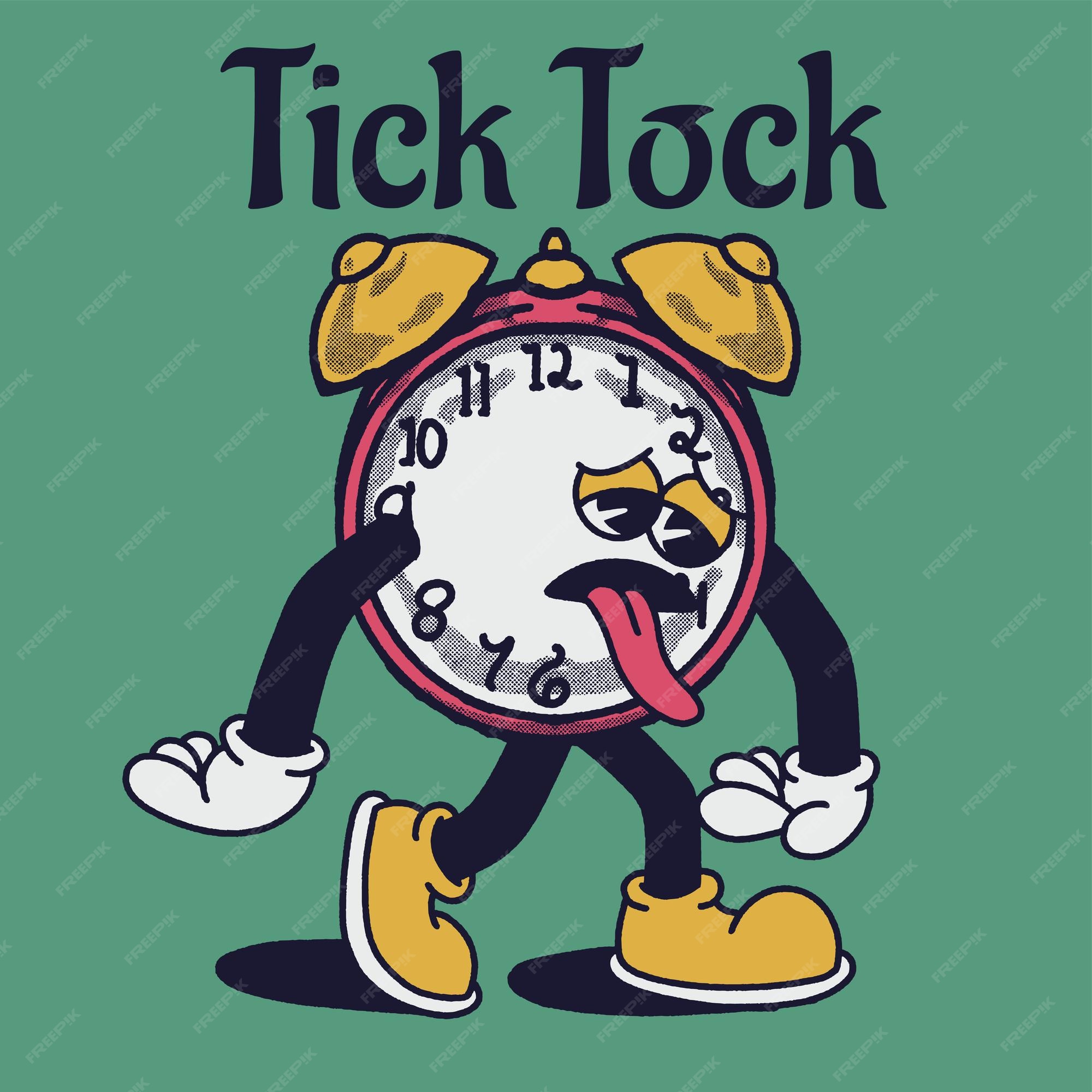 Premium Vector Tick Tock With Clock Groovy Character Design