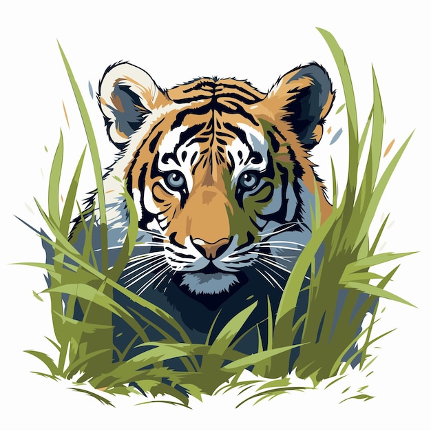 Premium Vector Tiger In The Grass Vector Illustration On A White Background