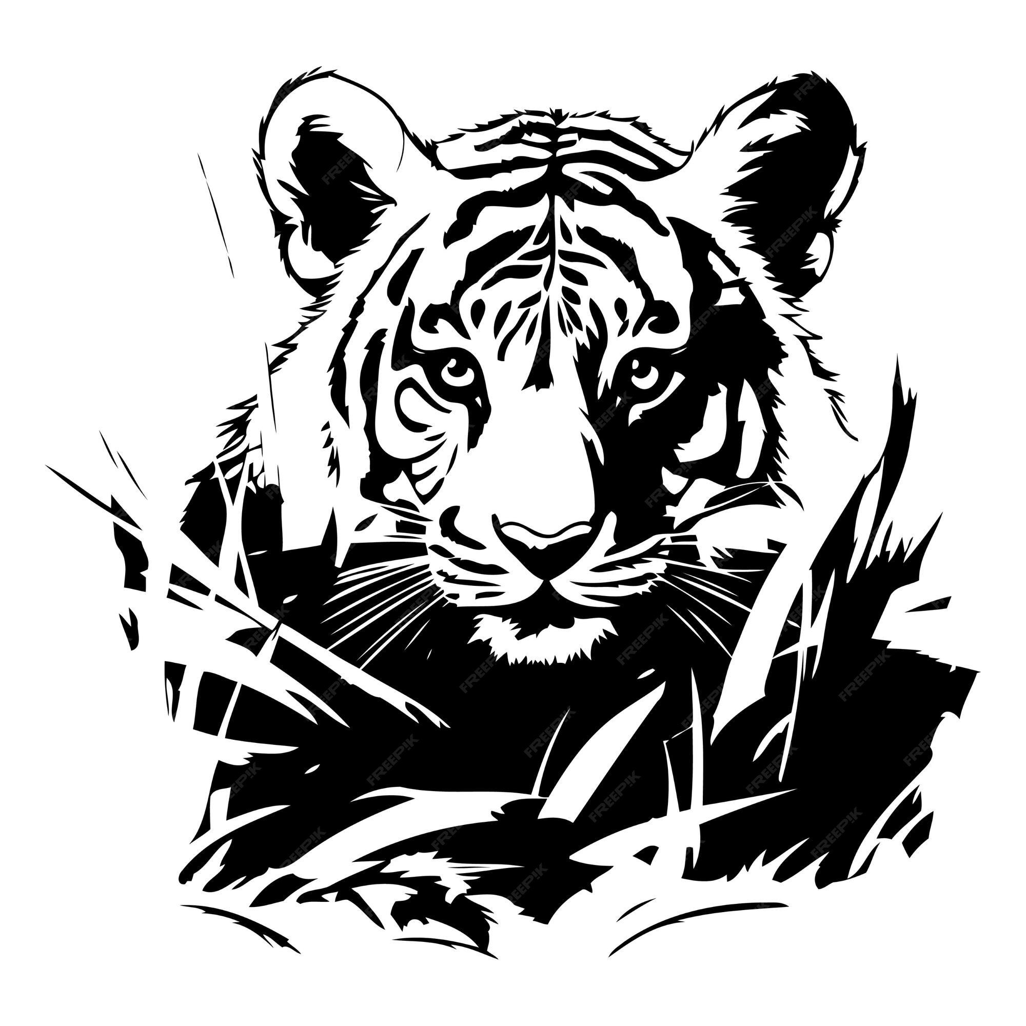 Premium Vector Tiger In The Grass Vector Illustration On A White Background