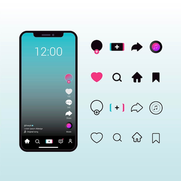 Tiktok app-interface met verzameling van knoppen | Premium Vector Tiktok app-interface met verzameling van knoppen | Premium Vector