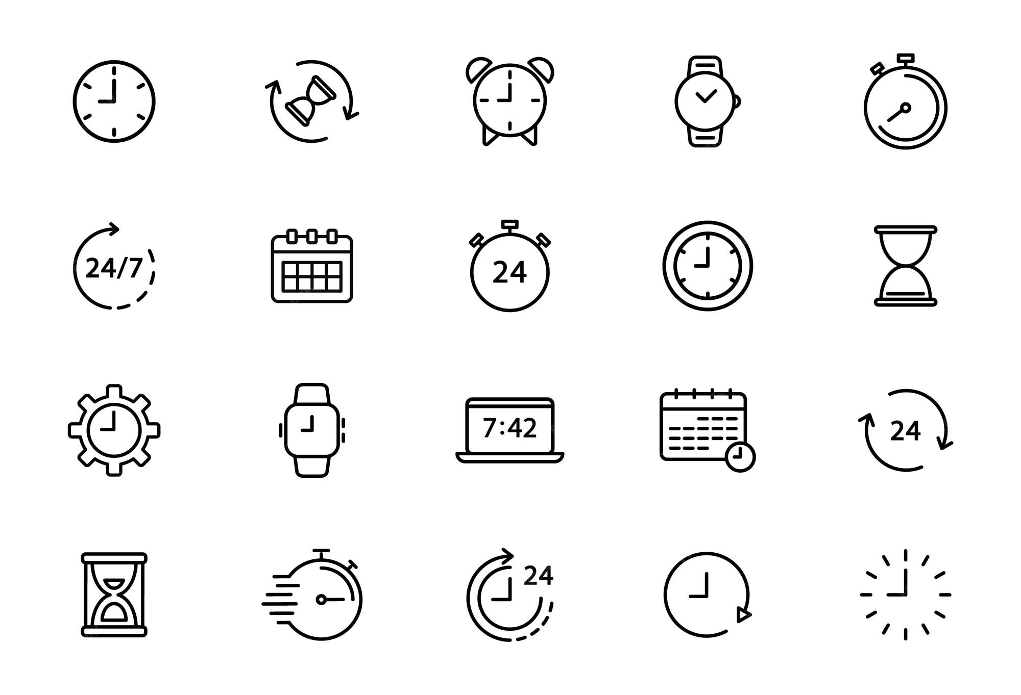 Premium Vector | Time and Clock linear icons set Premium Vector | Time and Clock linear icons set