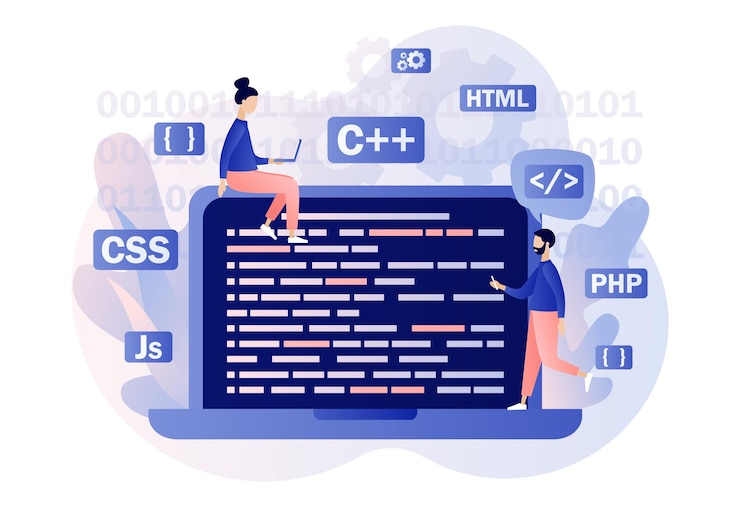 Premium Vector Tiny People Programmer Or Developer Create Code Programming Language