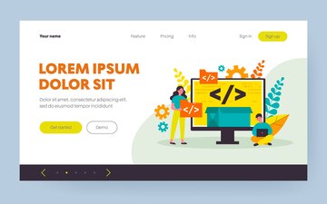 Premium Vector | Tiny programmers programming website for internet platform flat vector ...
