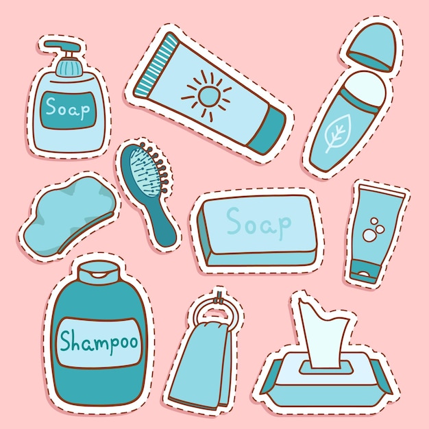Premium Vector | Toiletries object cute sticker set illustration Premium Vector | Toiletries object cute sticker set illustration