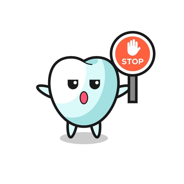 Premium Vector | Tooth character illustration holding a stop sign Premium Vector | Tooth character illustration holding a stop sign